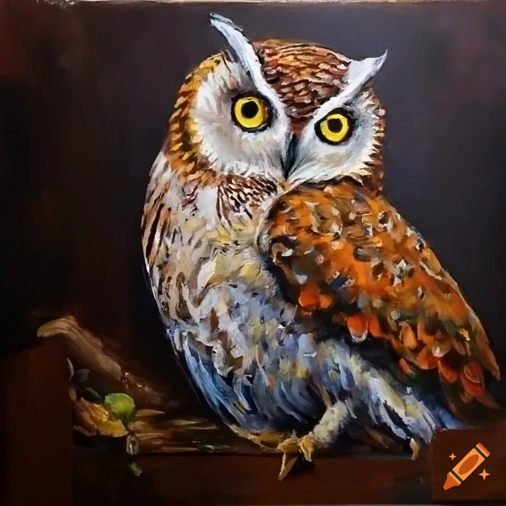 Oil painting of an owl on Craiyon