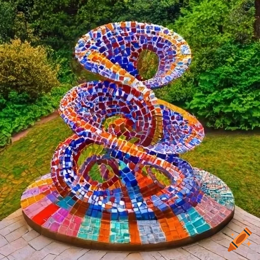 Pointillism sculpture in a colorful mosaic garden on Craiyon