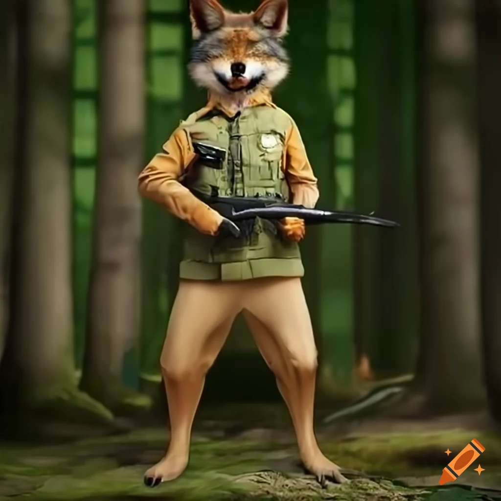Anthropomorphic red wolf in park ranger uniform on Craiyon