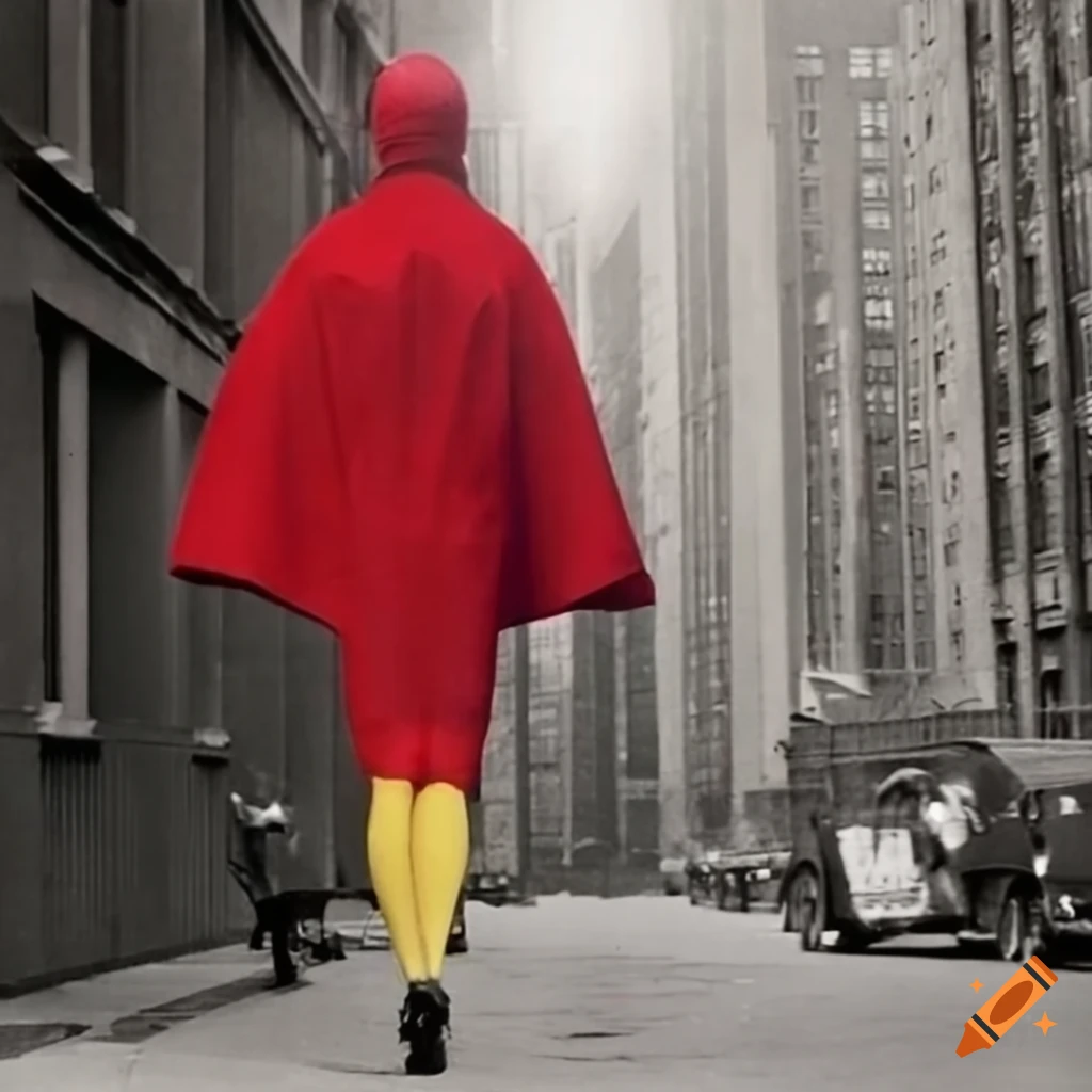 Vintage superhero running in New York on Craiyon