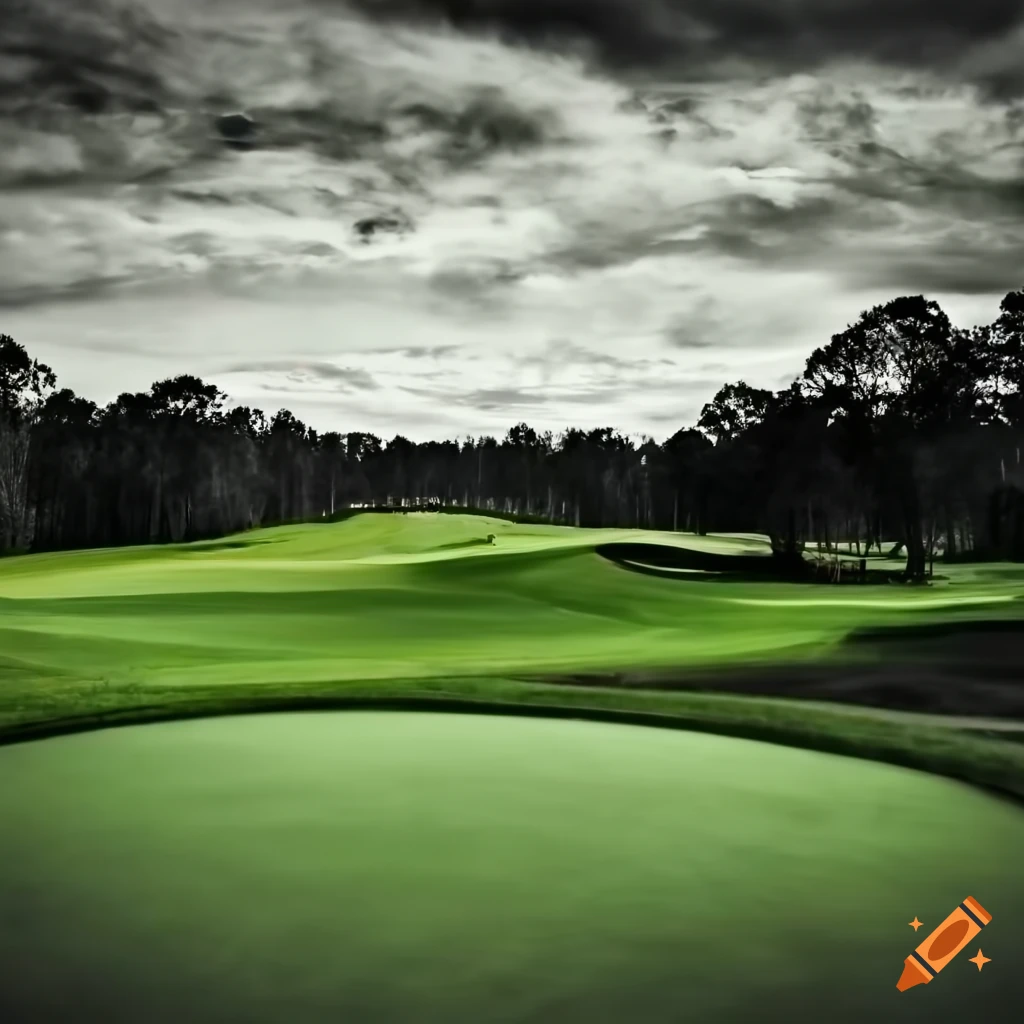 Surreal golf course photography with dramatic colors on Craiyon