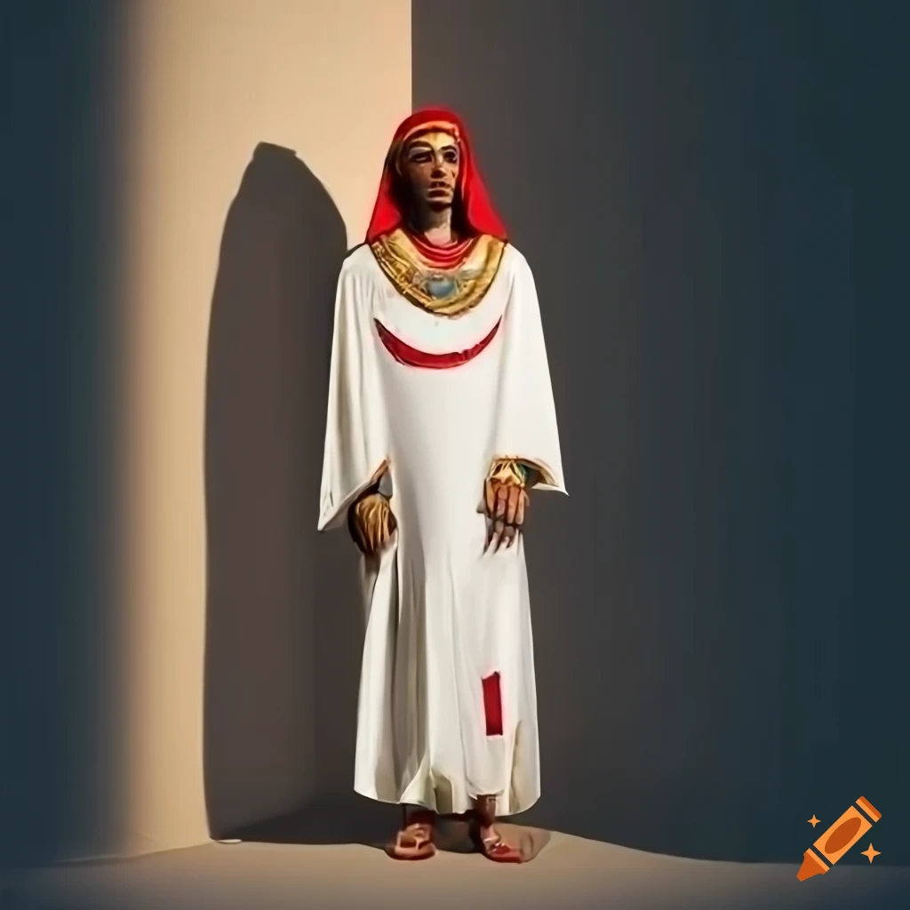 Detailed image of an ancient Egyptian priest in white robe on Craiyon
