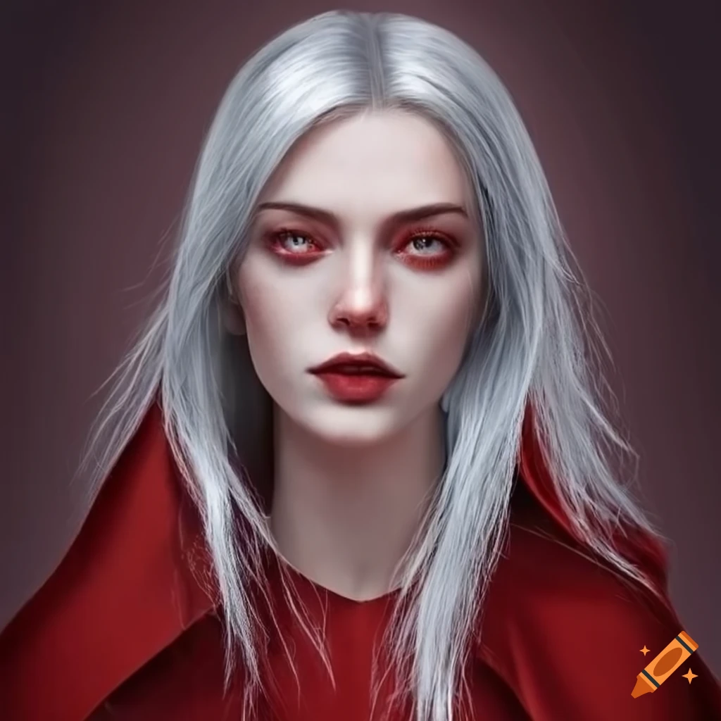 Portrait of a woman with white hair and silver skin on Craiyon