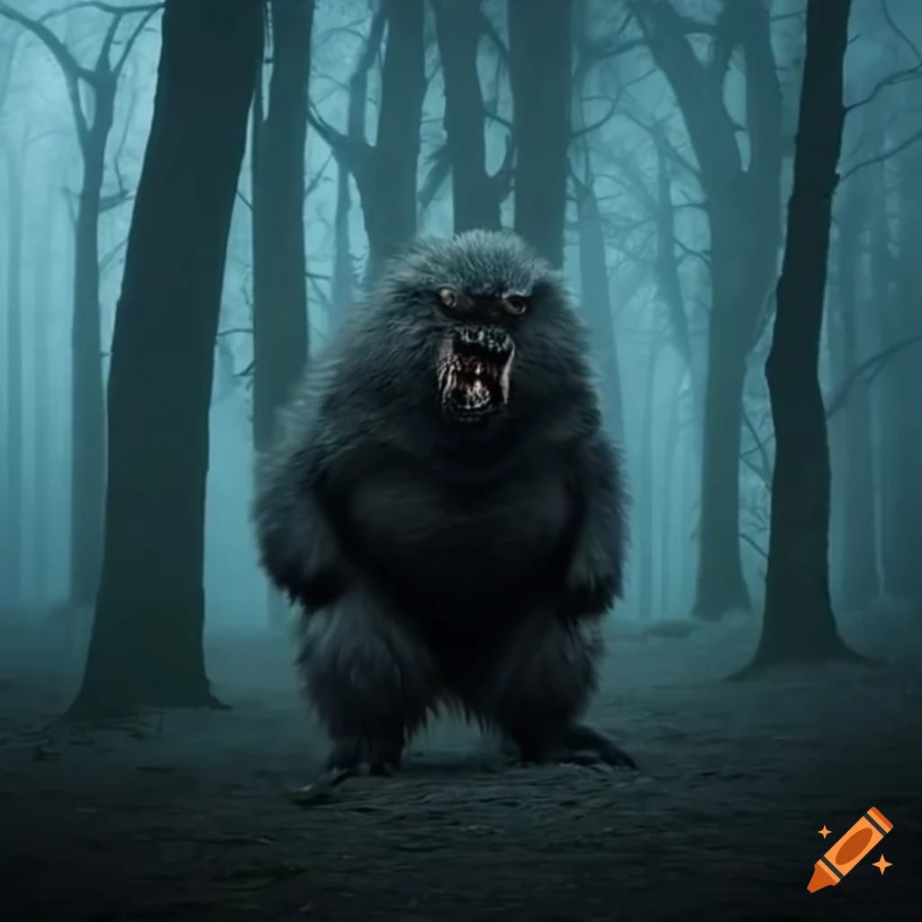 Photo of a werewolf in a foggy forest on Craiyon