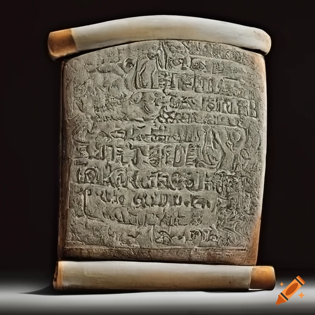 Ancient stone scroll tablets on Craiyon