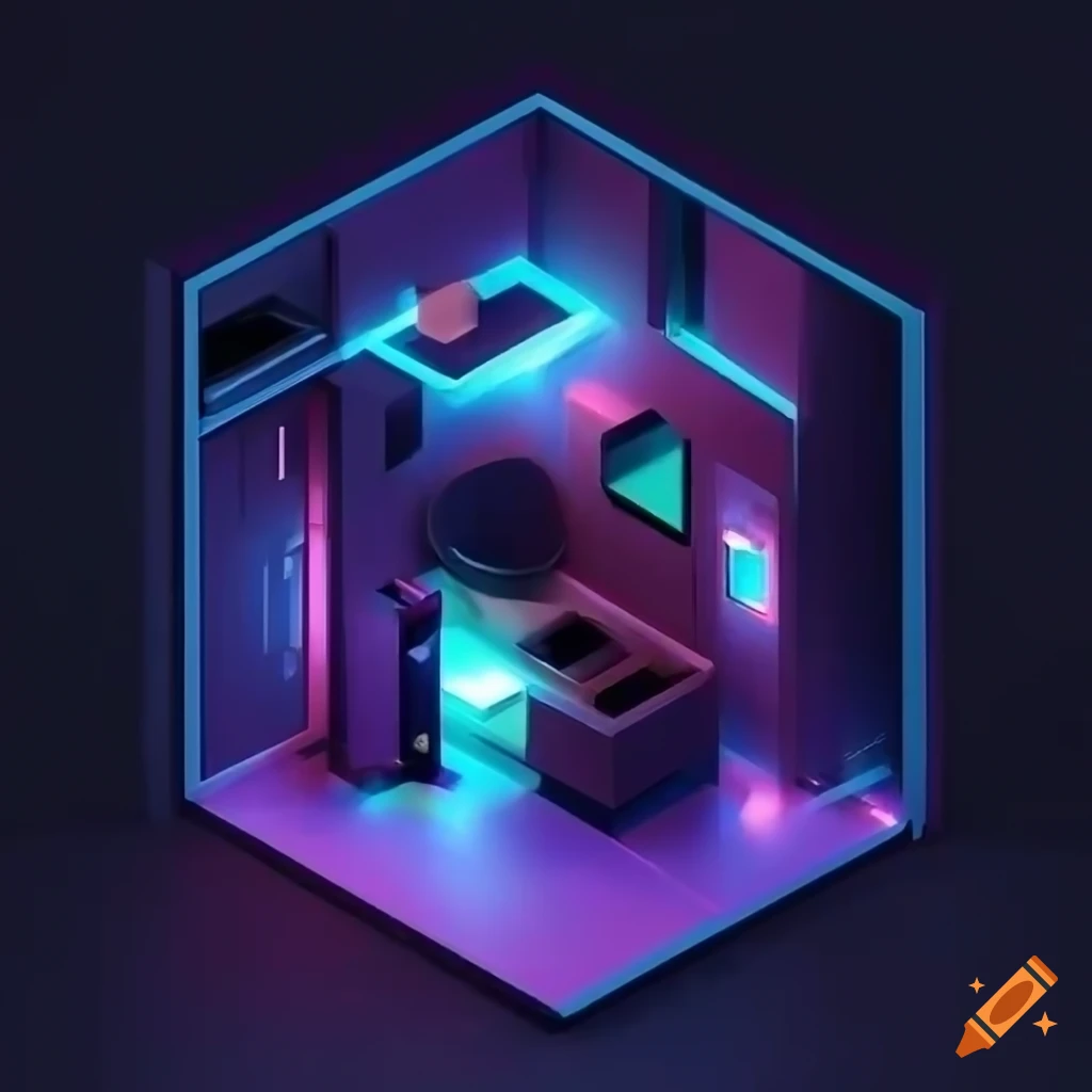 Isometric room cube with gaming theme on Craiyon