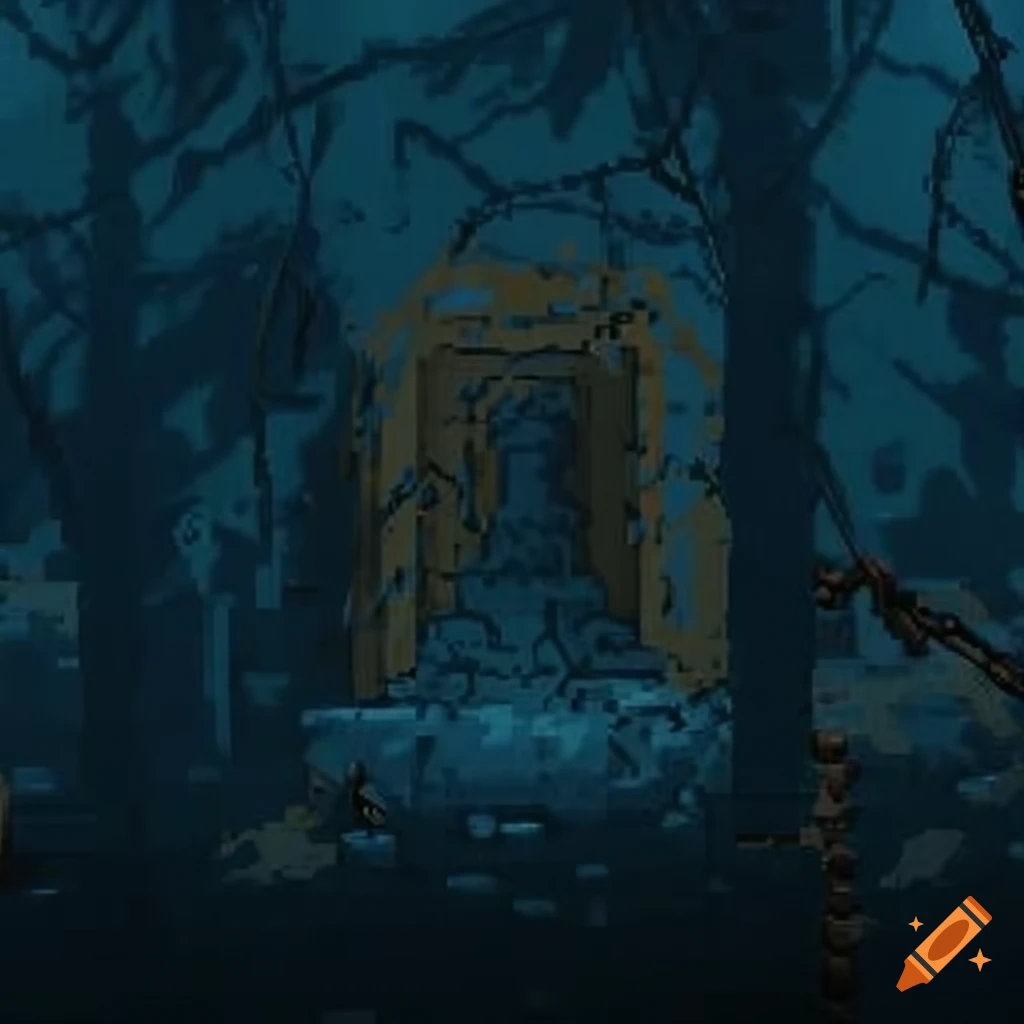 Pixel art depiction of a ww1 trench with barbed wire on Craiyon