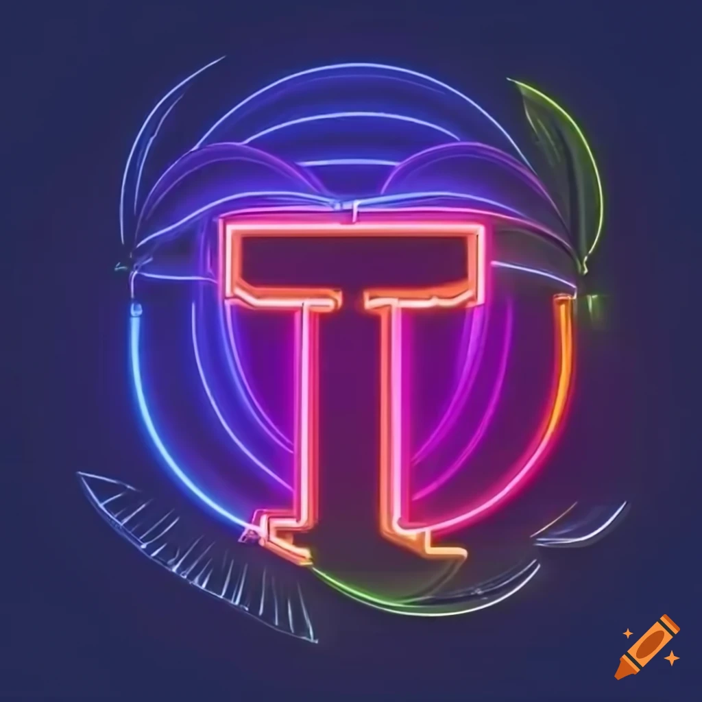 Neon style logo with letter T and palm trees on Craiyon
