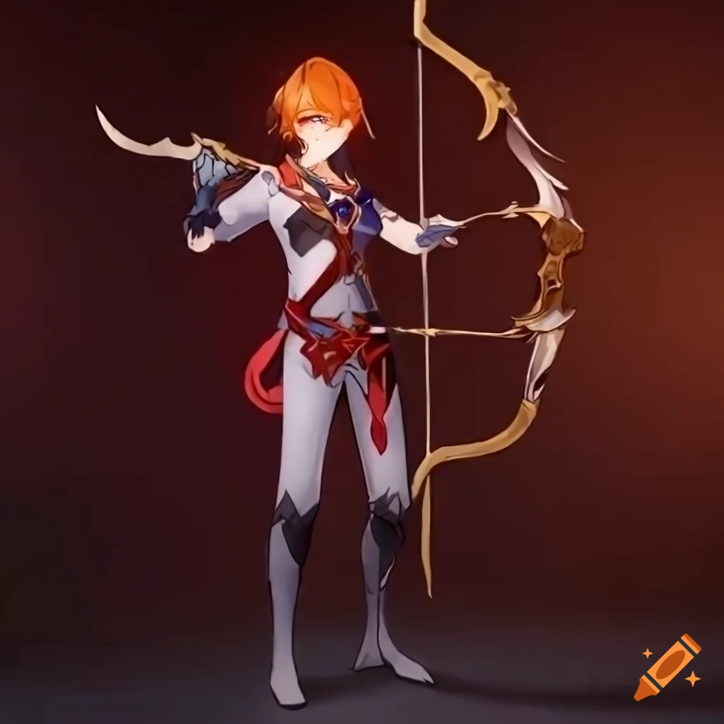 Manon from genshin impact with red/orange hair and round glasses on Craiyon