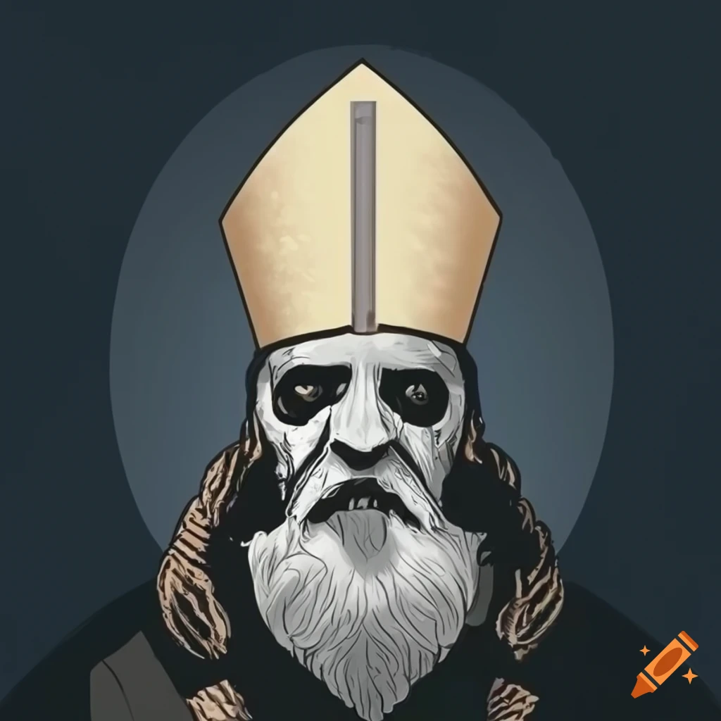 Banner design with a pope-like figure in the style of Ghost on Craiyon