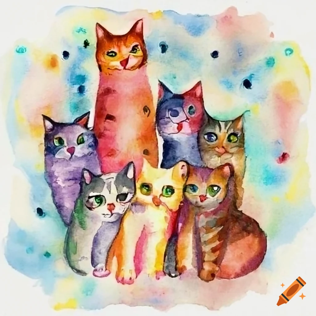 Group of seven cats on Craiyon