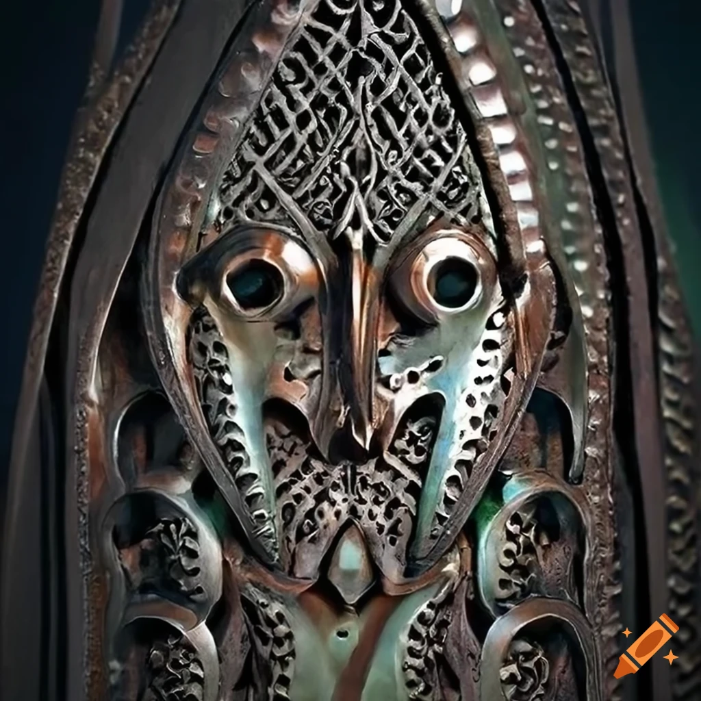 Detailed hammered metal carving with lotr motif on Craiyon