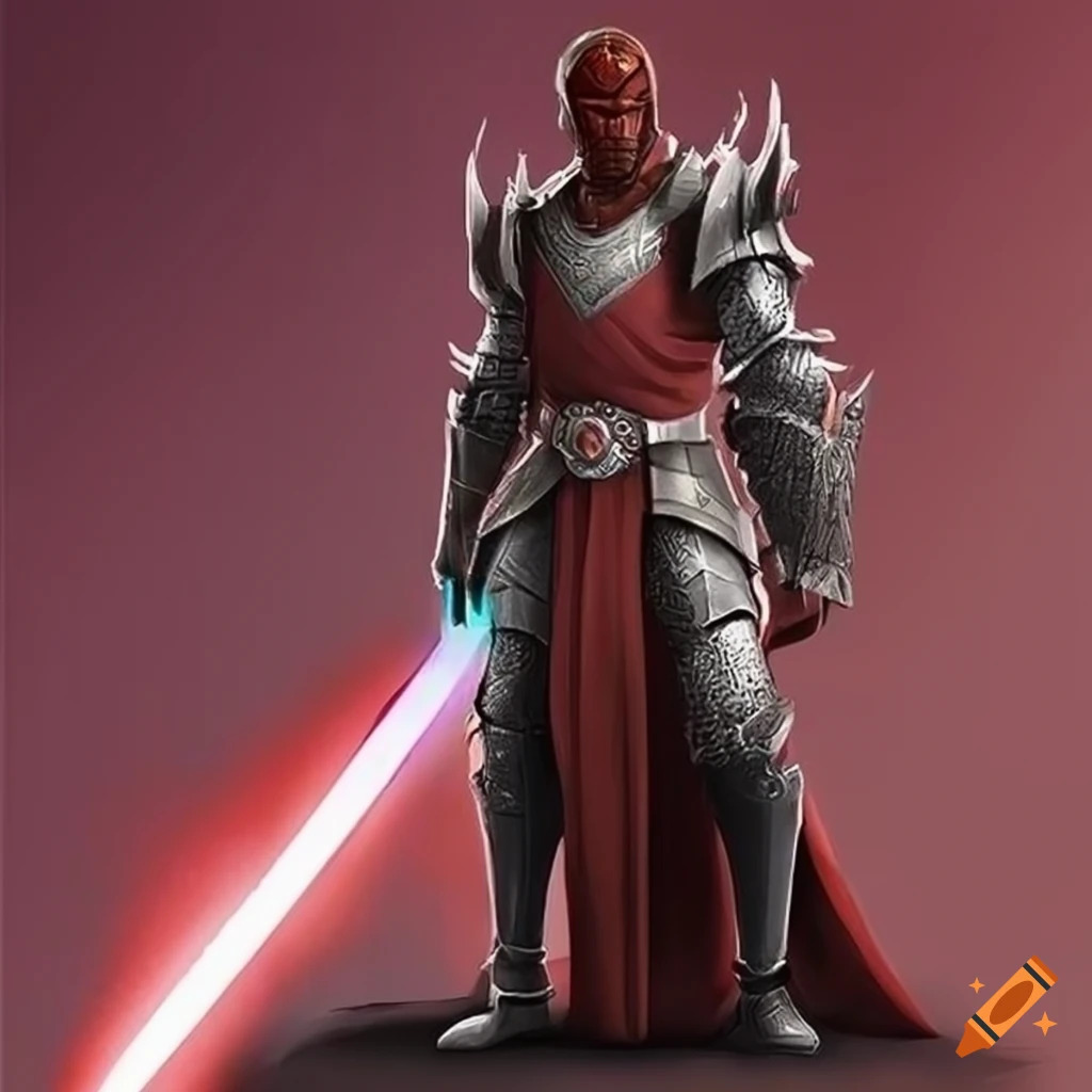 Artwork of a red armor knight with a sword on Craiyon