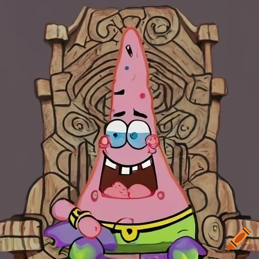 Patrick from Spongebob sitting on a wooden throne on Craiyon