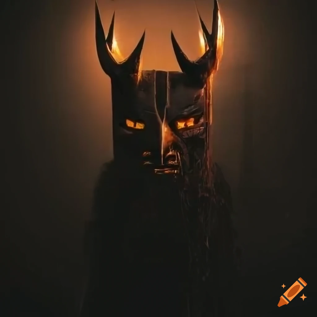 Dark artwork of a horned totem in the darkness on Craiyon