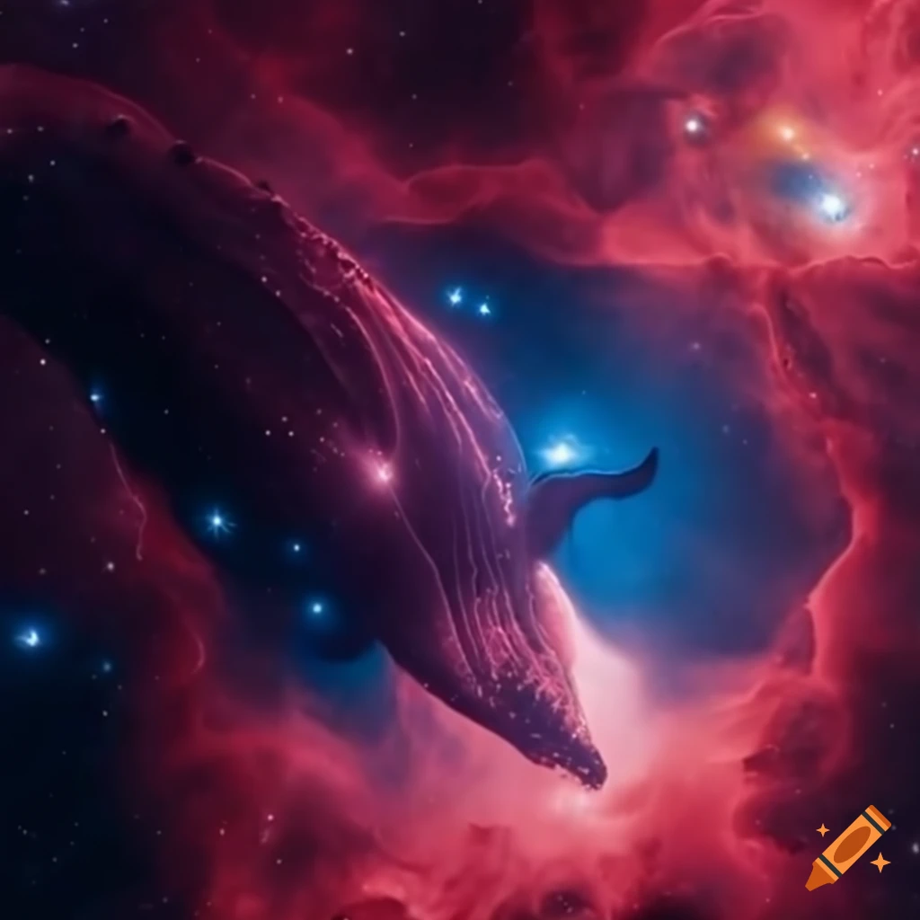 Humpback whales swimming through nebula clouds on Craiyon