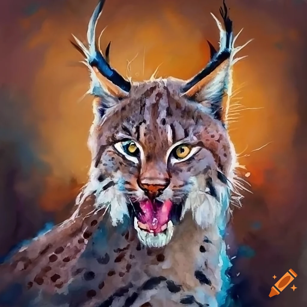 Watercolor painting of a roaring lynx on Craiyon
