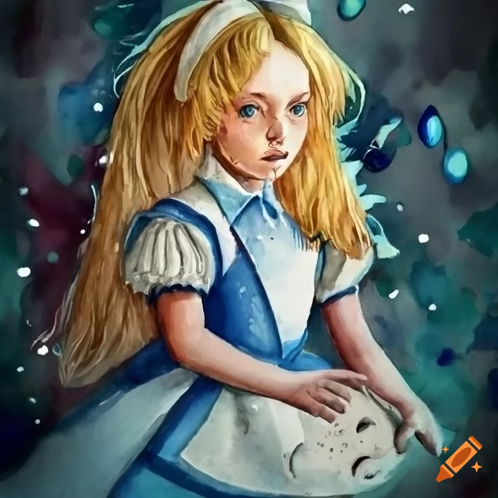 Watercolor illustration of Alice in Wonderland on Craiyon