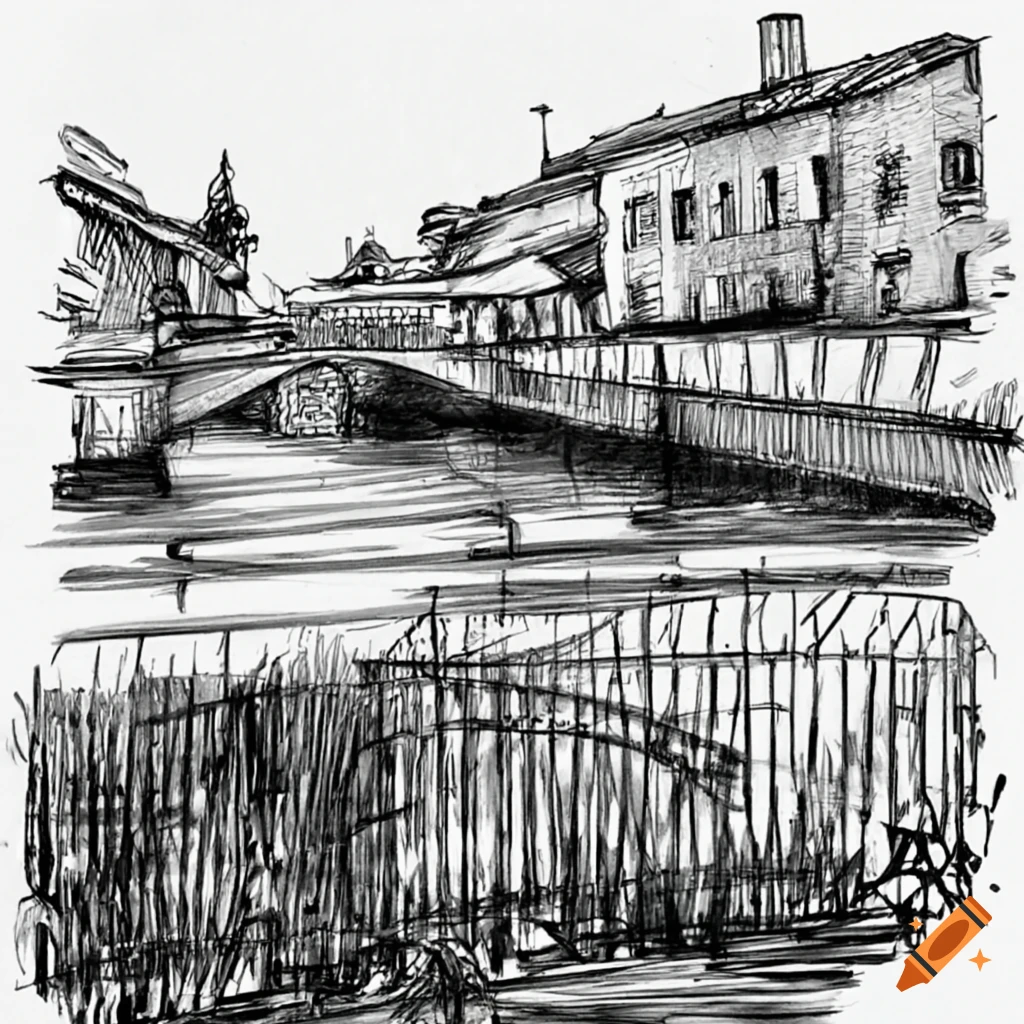 Detailed sketch of a bridge over a river on Craiyon