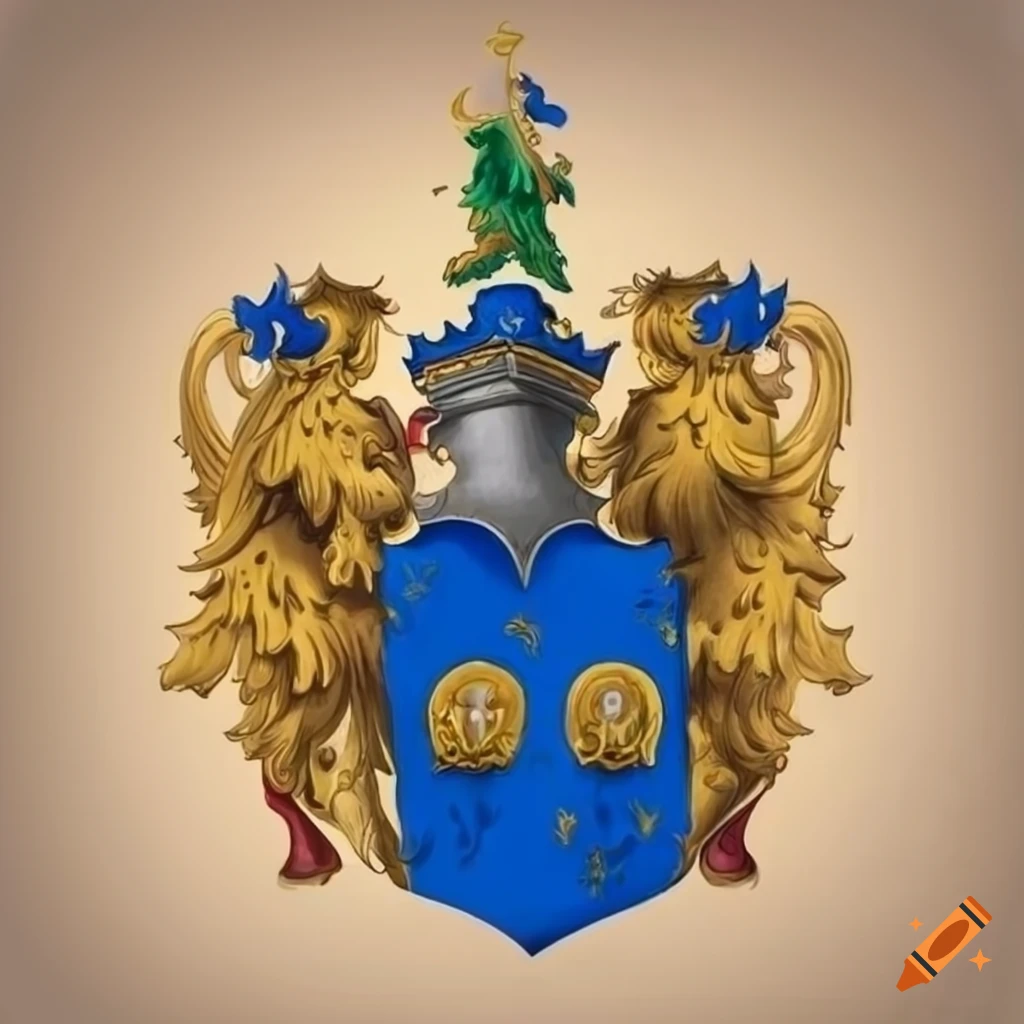 Coat of arms of a medieval Italian family with focaccia and arancino on ...