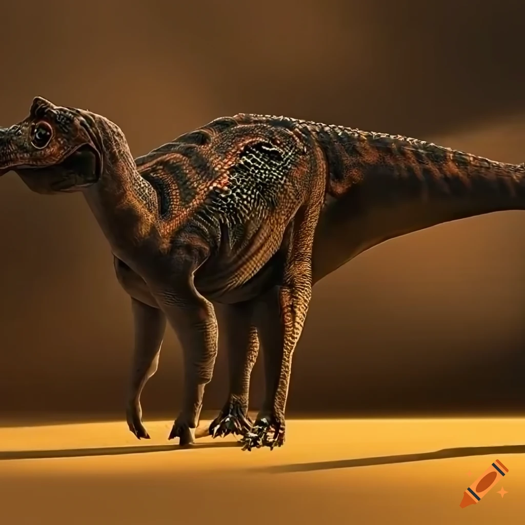 Rear view of a colorful Hadrosaurus dinosaur on Craiyon