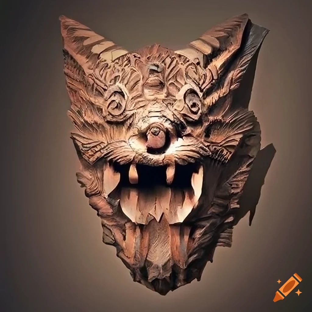 Detailed wood carving of a moth werewolf on Craiyon