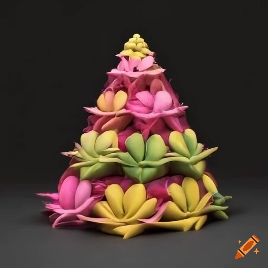 Artistic representation of a flower and cacti pyramid on Craiyon