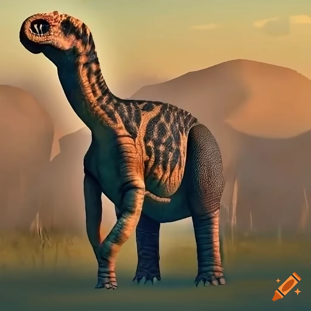 Rear view of a colorful Hadrosaurus dinosaur on Craiyon