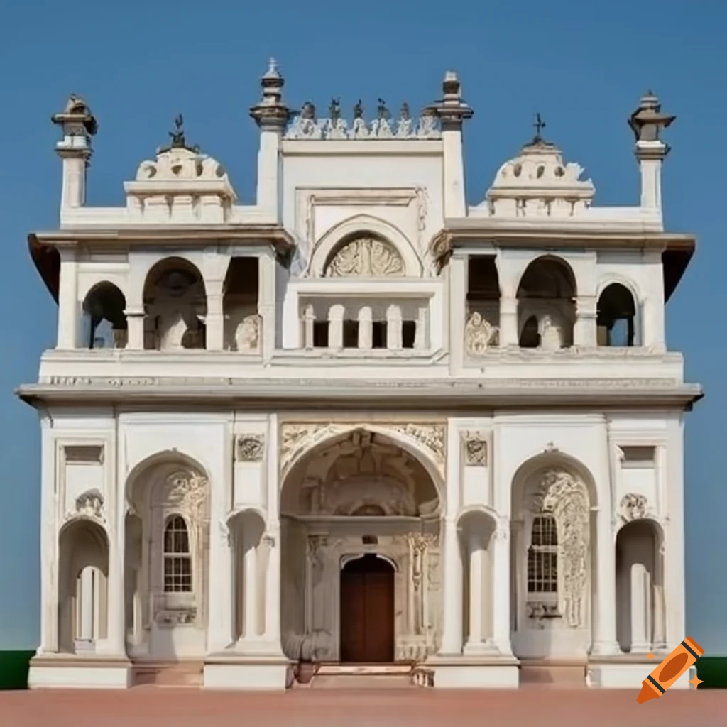 Frontal view of mahal white house in mediterranean architectural style ...