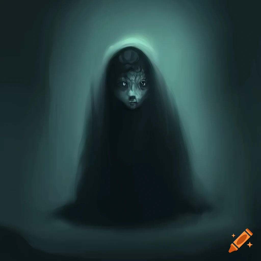 Digital artwork of a chilling figure with eerie gaze on Craiyon