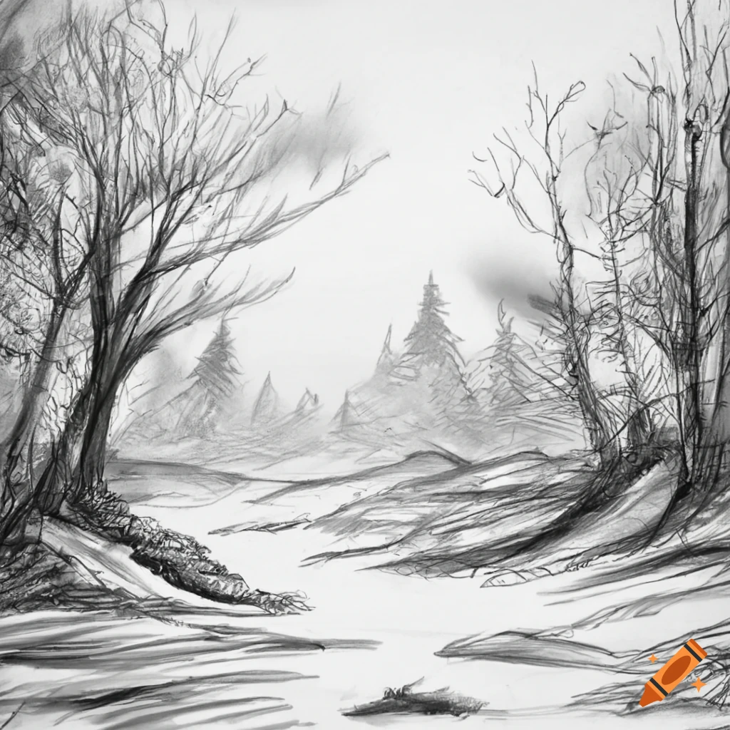 Pencil sketch of a serene forest landscape on Craiyon