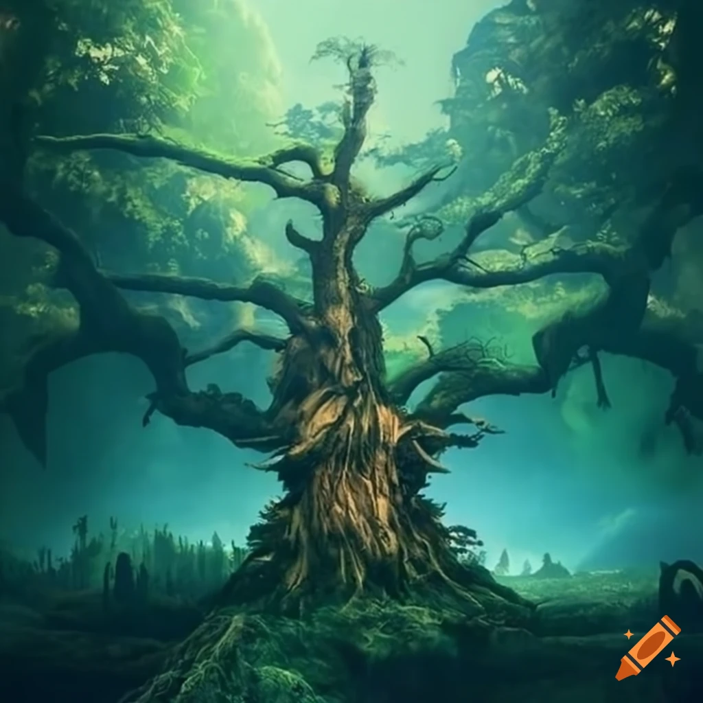 Impressive fantasy world-tree in a lush forest on Craiyon