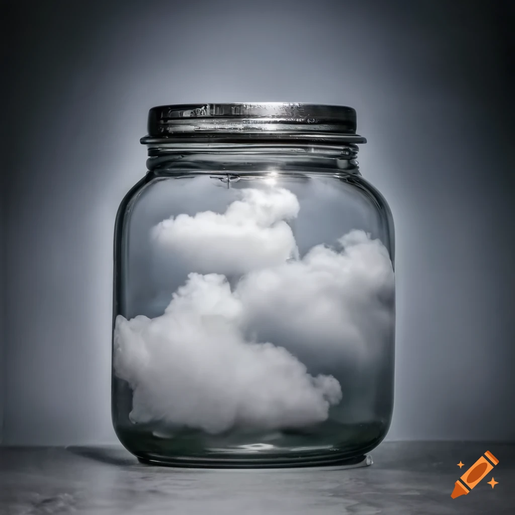 Hyper-realistic photography of clouds in a jar on Craiyon