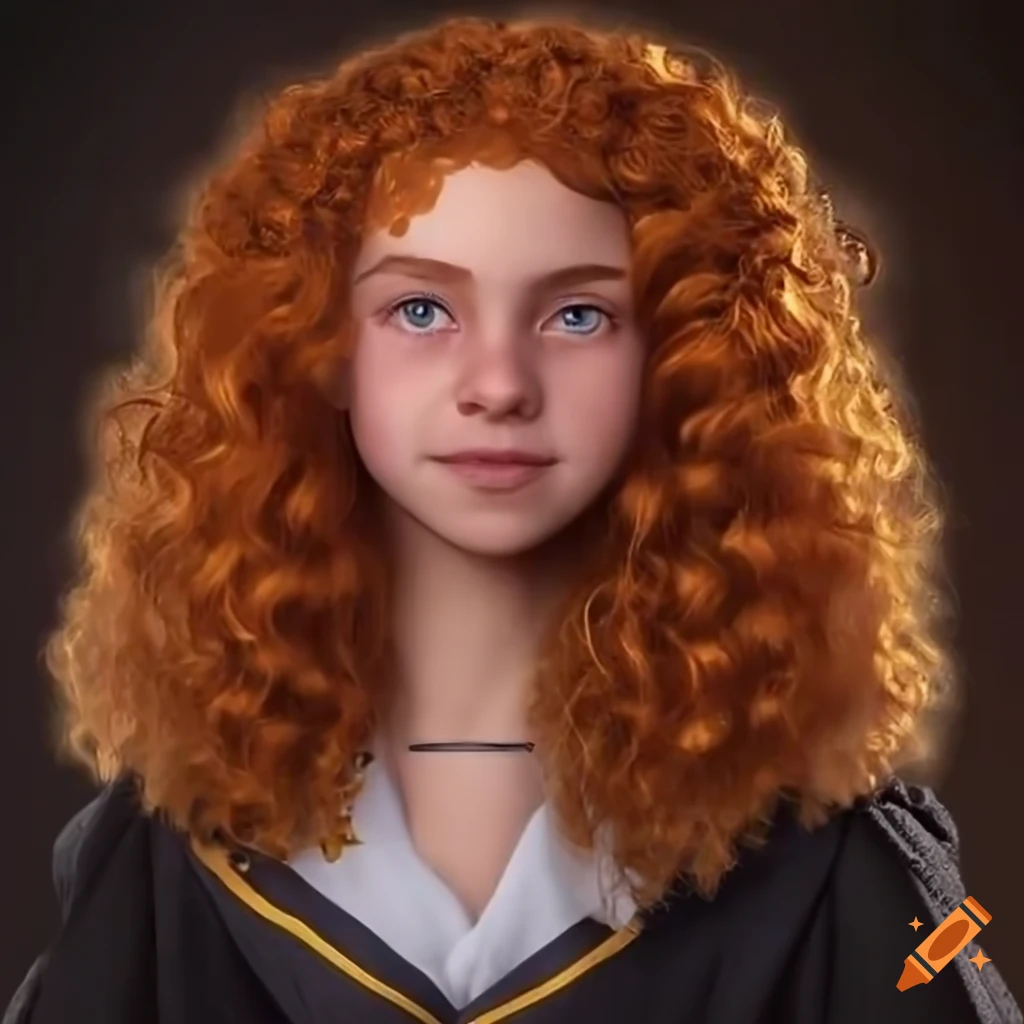 Photorealistic illustration of a hufflepuff student with red hair and ...