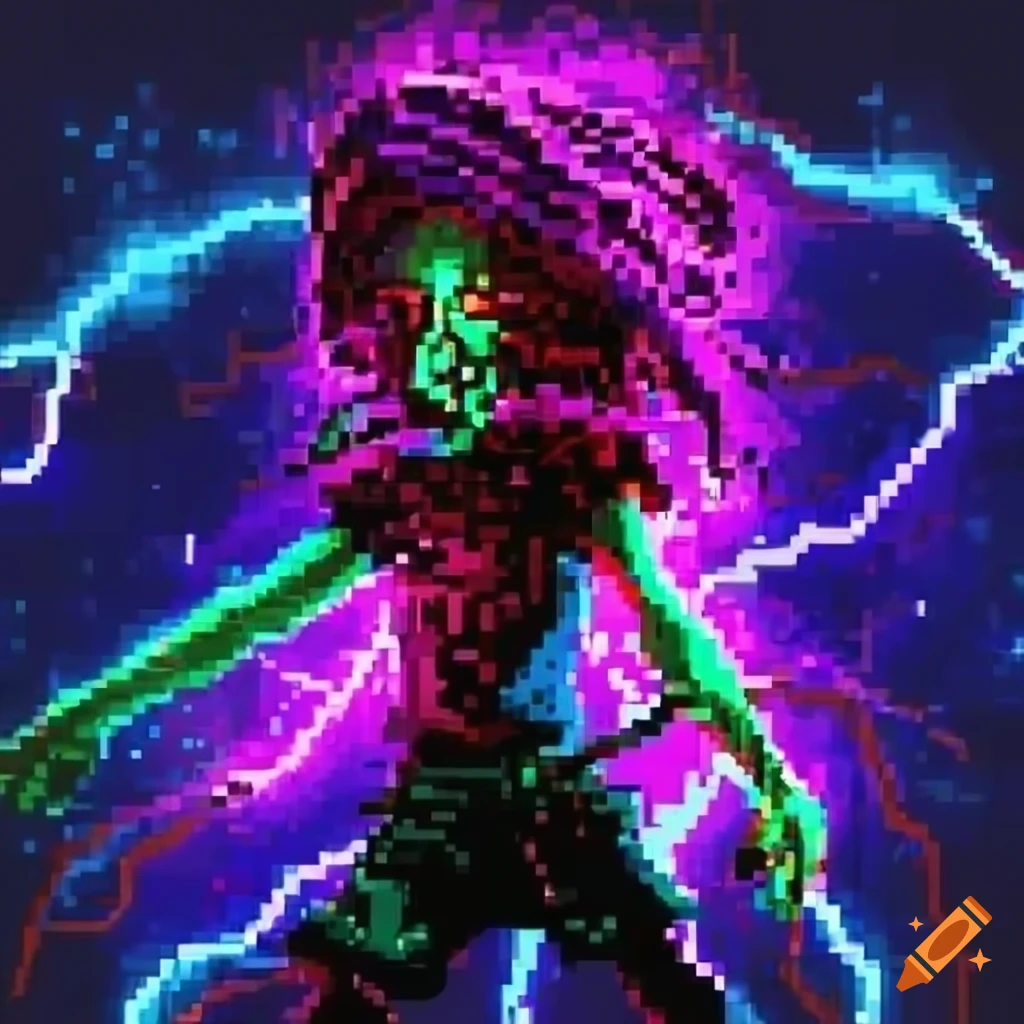 Pixel art of a thunderstorm with breakcore music vibes on Craiyon