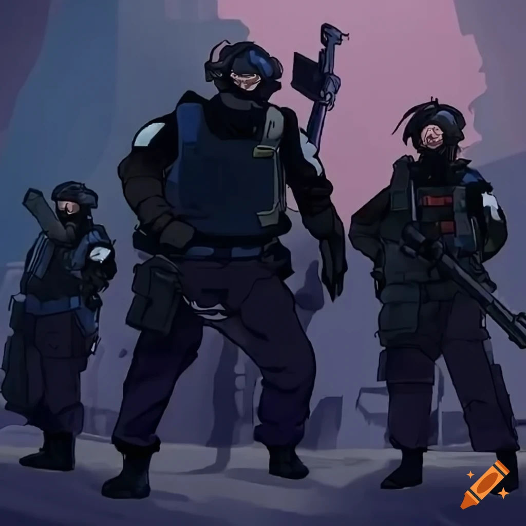 Illustration of among us characters as a swat team on Craiyon