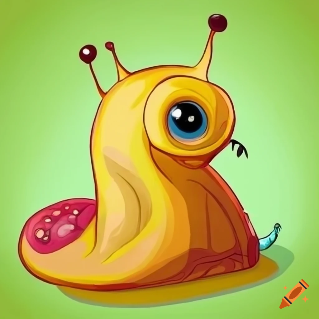 Cute cartoon slug eating a fruit on Craiyon