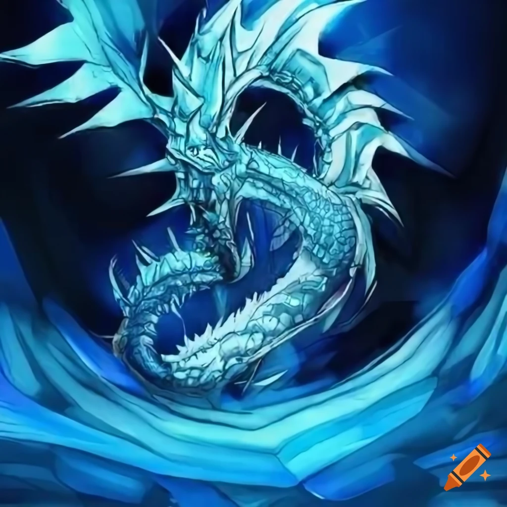 Artwork of a white and blue dimensional dragon on Craiyon