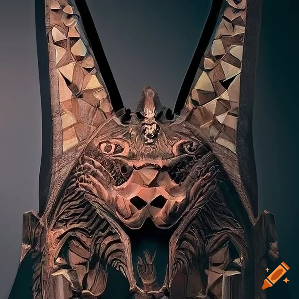 Detailed carving with moth and werewolf motif on Craiyon