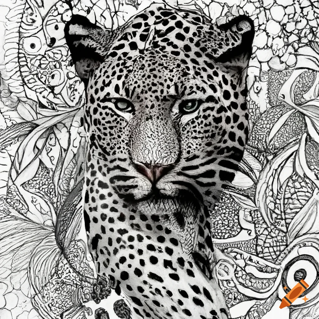 Zentangle art of a leopard in the jungle on Craiyon
