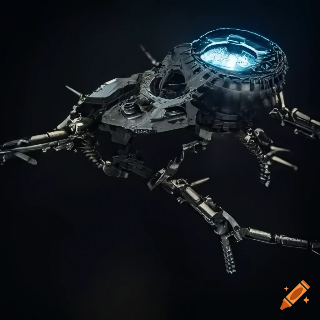 Impressive futuristic scifi tank with spider-like legs and skull-shaped ...