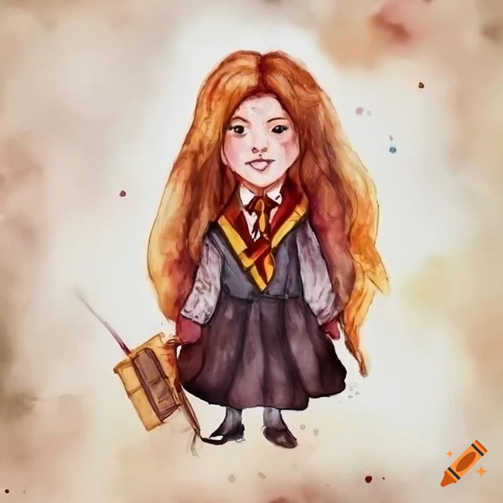 Watercolor illustration of a smiling Hogwarts Gryffindor girl student ...