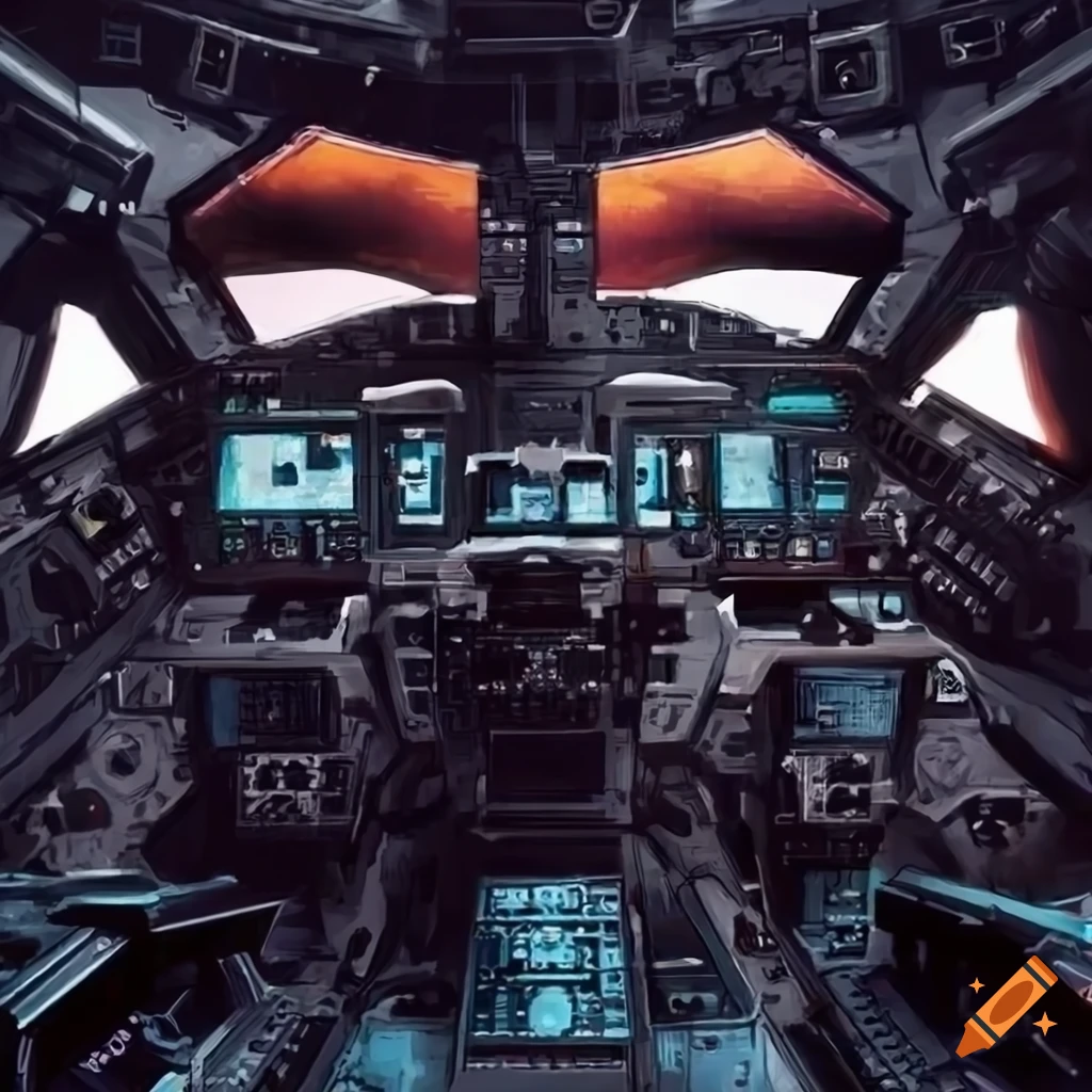 Sci-fi cockpit of a space fighter on Craiyon