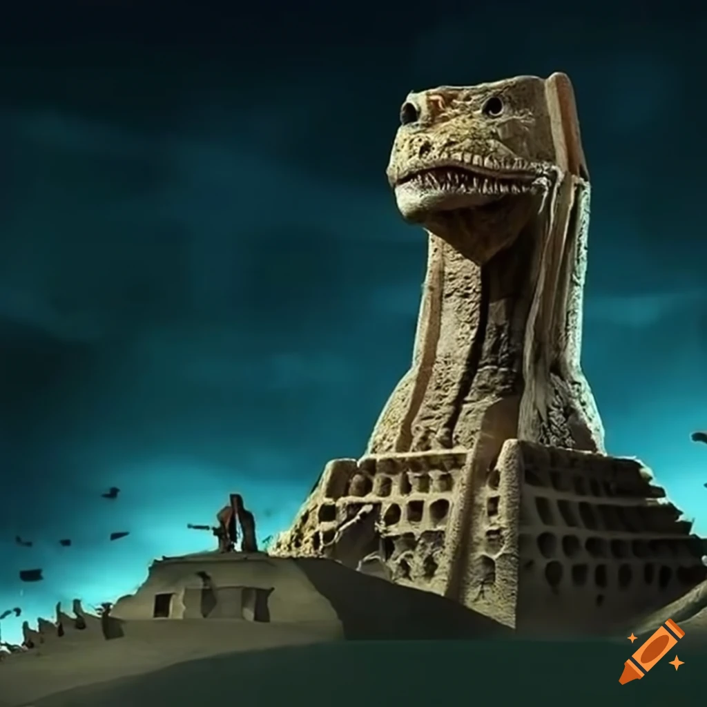 Sculptures surrounding a ziggurat on Craiyon