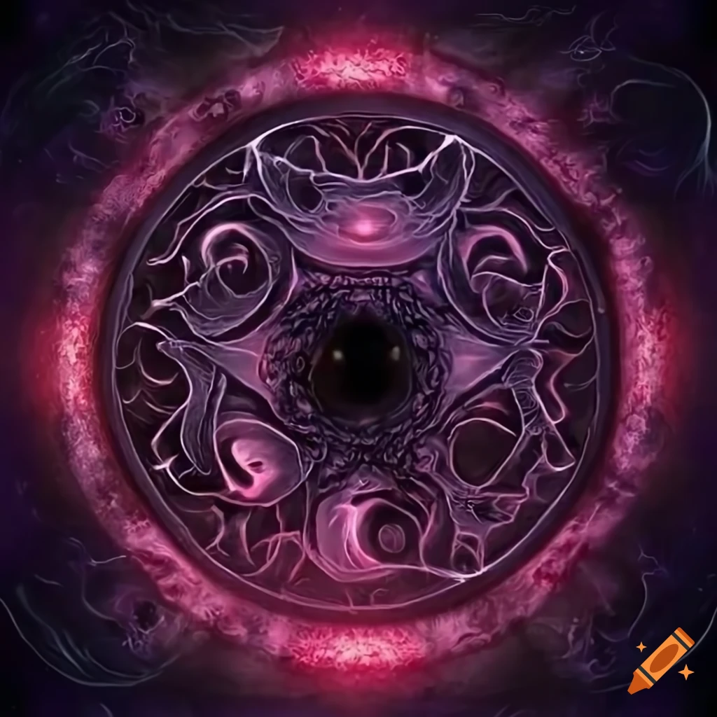 Artwork of a sinister summoning circle with a creature emerging on Craiyon