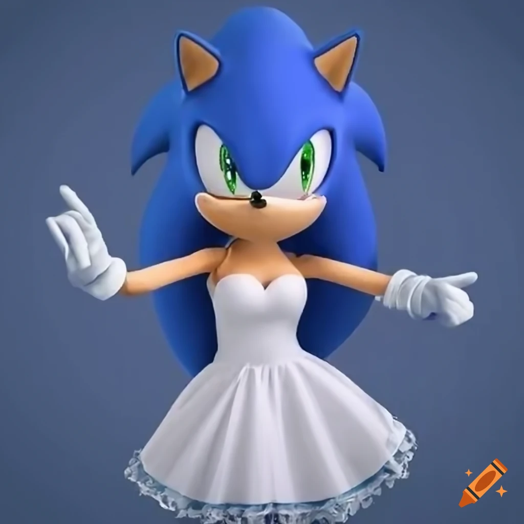 Fan art of female Sonic the Hedgehog in a white dress on Craiyon