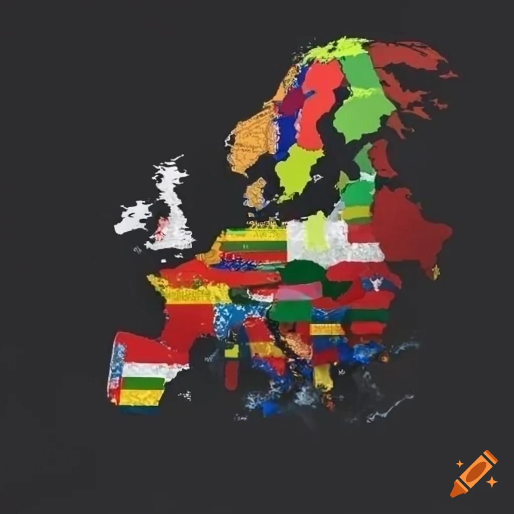 Map of Europe with country flags on Craiyon