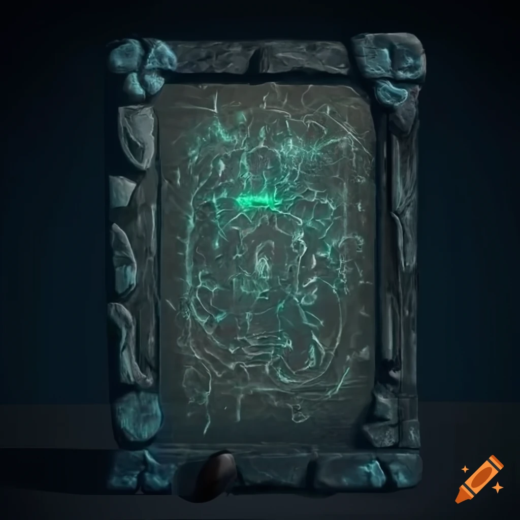 Ancient stone tablet with intricate runes on Craiyon