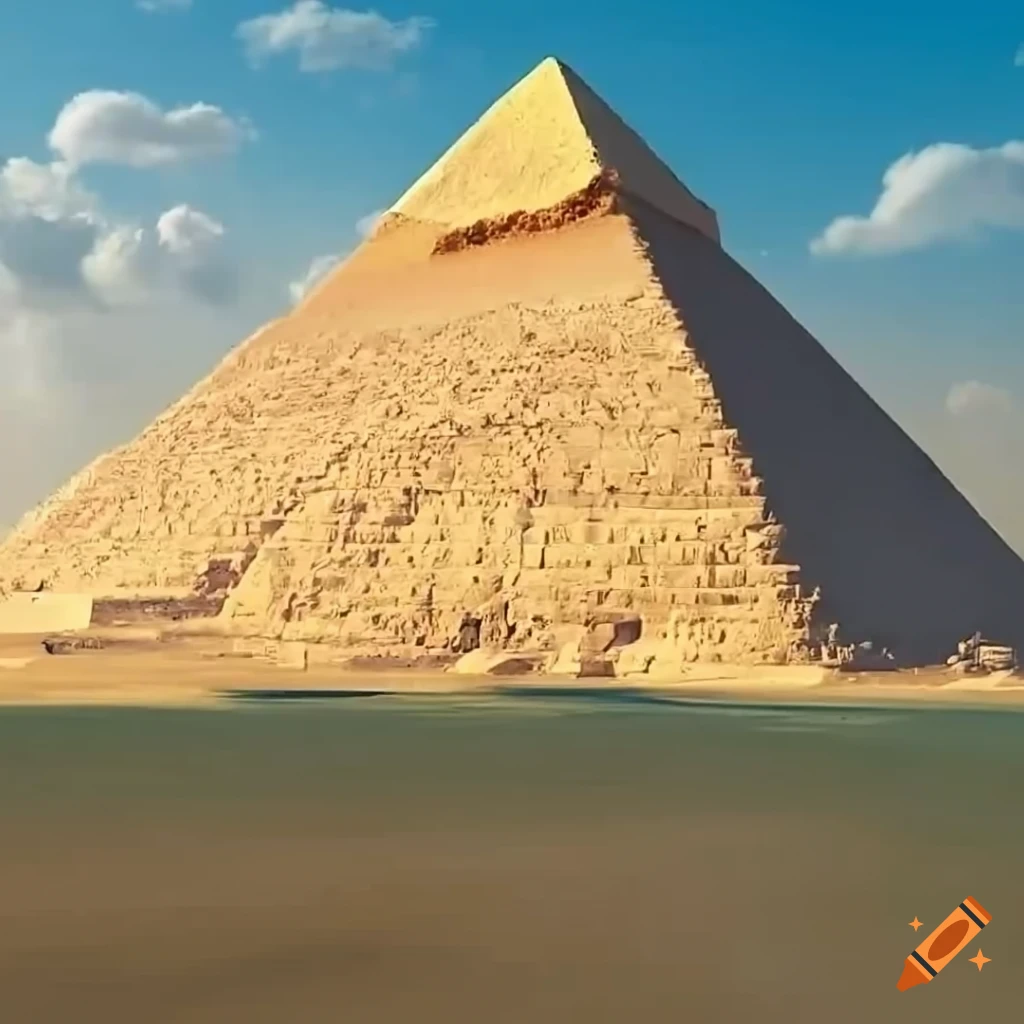 Stunning view of egyptian pyramids and water basin on Craiyon