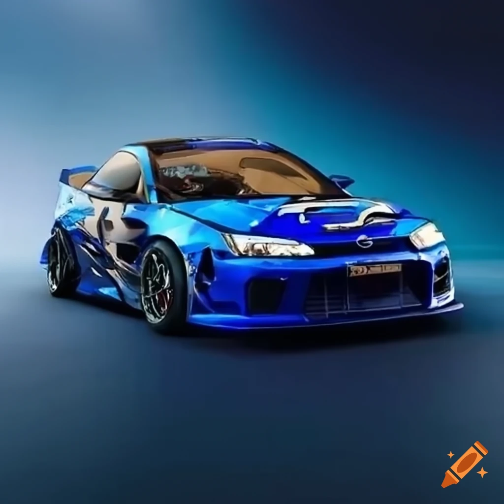 Blue YZ125 motocross bike next to blue Nissan S15 with livery on Craiyon